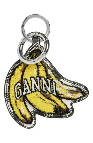 GANNI Banana Leather & Velvet Keyring Yellow/ Black