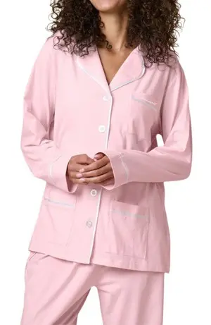 KIP Bridesmaid Stretch Cotton Long Pajama Set - Pink Peony