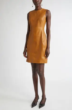 St. John Sleeveless Washed Leather Sheath Dress