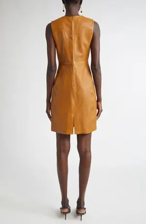 St. John Sleeveless Washed Leather Sheath Dress