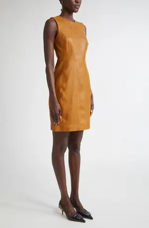 St. John Sleeveless Washed Leather Sheath Dress