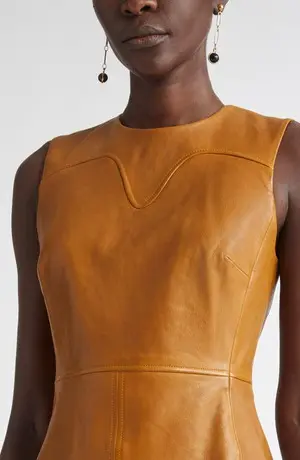 St. John Sleeveless Washed Leather Sheath Dress