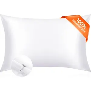 SILKSILKY 22momme Mulberry Silk Hidden Zipper Pillowcase - White