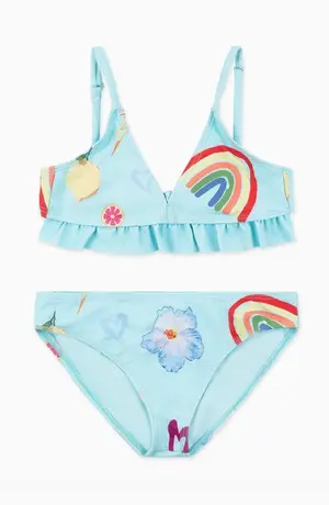 LIMEAPPLE Printed Ruffle Bikini Set - Baby Blue