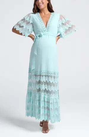 ANGEL MATERNITY Roxy Lace Baby Shower Dress - Blue
