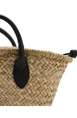 Mango Small Double Handle Natural Fiber Crossbody Bag - Black