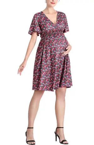 KIMI + KAI V-neck Maternity/nursing Dress - Multicolored