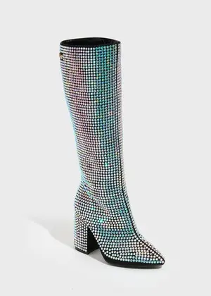 SPARKL Milan Rhinestone Embellished Boots - Black