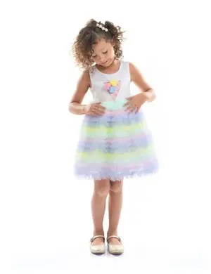 MIMI TUTU Ruffle Tiered Pom Dress