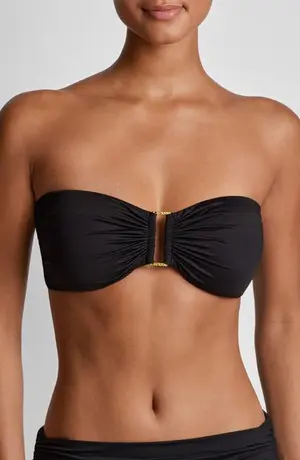 Ralph Lauren Solid Metal Accent Bandeau Bikini Top - Black