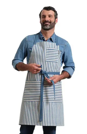 MEEMA Bib Apron With Pocketsstriped - Blue