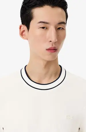 Lacoste Regular Fit Tipped Piqué Crewneck T-shirt - Flour