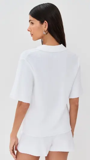 LE BOP Textured Knit Polo Top - White