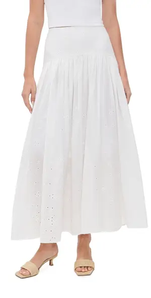Staud Floral Eyelet Procida Skirt - White Eyelet