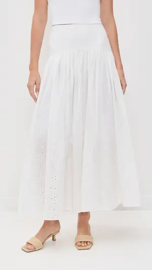 Staud Floral Eyelet Procida Skirt - White Eyelet