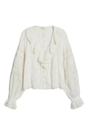 LoveShackFancy Rosabelle Lace Inset Clip Dot Button-up Shirt