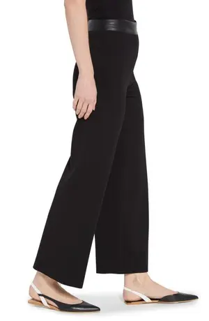 Lyssé Faux Leather Trim Ponte Wide Leg Pants
