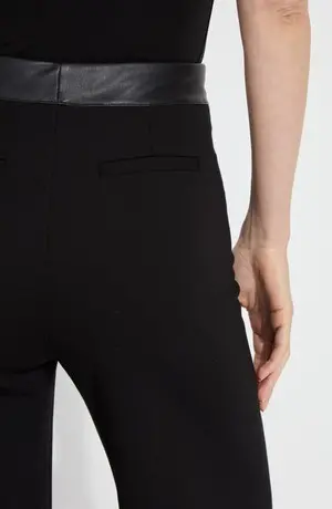 Lyssé Faux Leather Trim Ponte Wide Leg Pants