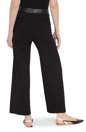 Lyssé Faux Leather Trim Ponte Wide Leg Pants
