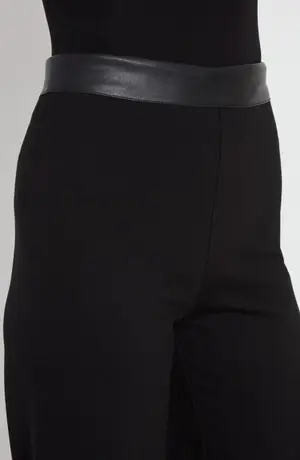 Lyssé Faux Leather Trim Ponte Wide Leg Pants