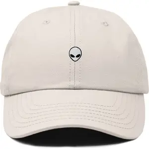 DALIX Cotton Baseball Cap With Embroidered Alien Design Beige