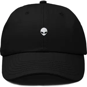 DALIX Cotton Baseball Cap With Embroidered Alien Design Black