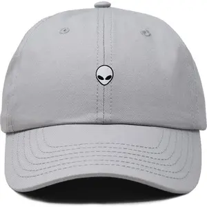 DALIX Cotton Baseball Cap With Embroidered Alien Design Gray