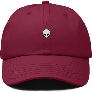 DALIX Cotton Baseball Cap With Embroidered Alien Design Maroon