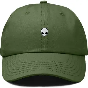 DALIX Cotton Baseball Cap With Embroidered Alien Design Olive
