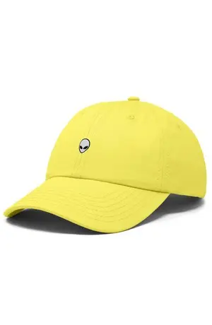 DALIX Cotton Baseball Cap With Embroidered Alien Design - Yellow