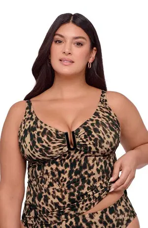 S3 APPAREL Supportive And Sculpting U-wire Adjustable Tankini Swimsuit Top - Dolce Leopard
