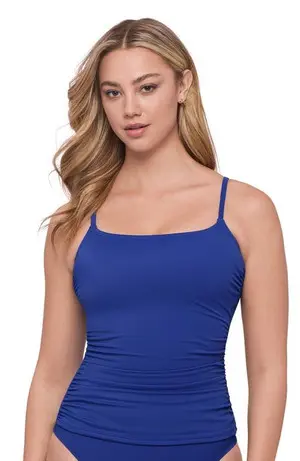 S3 Shirred-front Tankini Swimsuit Top - Indigo