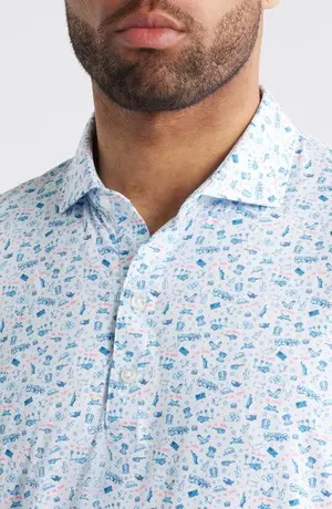 Johnnie-o Jo Merica Icon Print Featherweight Performance Polo - Barracuda