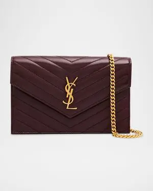 Saint Laurent Small Wallet On Chain In Quilted Leather - Flame