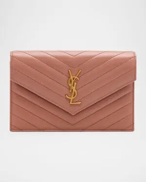 Saint Laurent Small Wallet On Chain In Quilted Leather - Hortensia