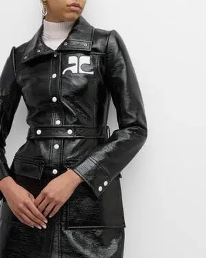 COURREGES Reedition Vinyl Belted A-line Trench Coat - Black