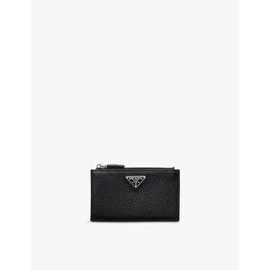 Prada Triangle-logo Zipper Leather Card Holder - Black