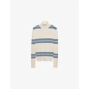 Prada Striped Triangle-appliqué Turtleneck Wool Knitted Top