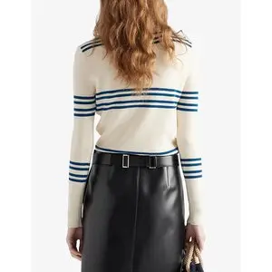 Prada Striped Triangle-appliqué Turtleneck Wool Knitted Top