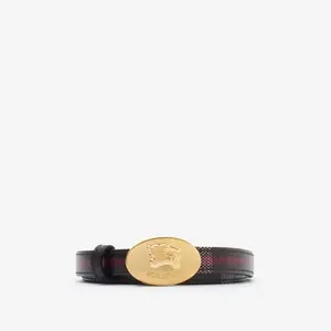 Burberry Thin Reversible Check And Knight Stamp Belt - Mahogany Red/gold