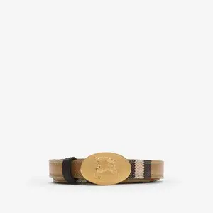 Burberry Thin Reversible Check And Knight Stamp Belt - Sand/peat/gold