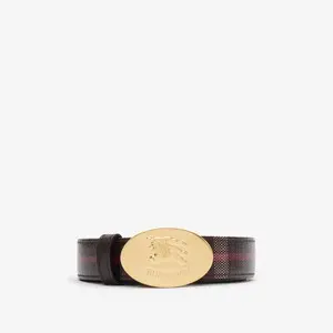 Burberry Reversible Check And Knight Stamp Belt - Mahogany Red/gold