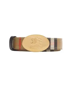 Burberry Reversible Check And Knight Stamp Belt - Sand/peat/gold