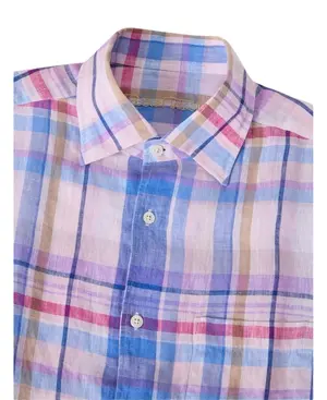 Robert Talbott Morgan Plaid Linen Short Sleeve Shirt - Pink Multi