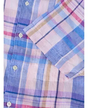 Robert Talbott Morgan Plaid Linen Short Sleeve Shirt - Pink Multi