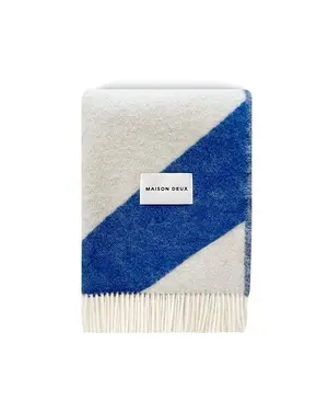 MAISON DEUX Swirl Cobalt Blanket, 4.25' X 6.5 - Blue And White