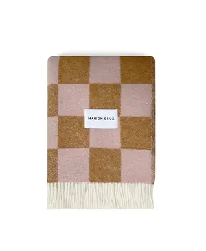 MAISON DEUX Checkerboard Blanket, 4.25' X 6.5 - Brown