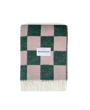 MAISON DEUX Checkerboard Blanket, 4.25' X 6.5 - Green/pink