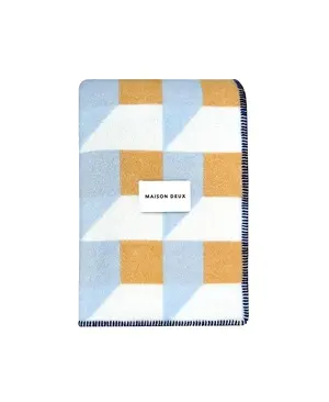 MAISON DEUX Cubics Blanket, 4.25' X 6.5 - Blue/honey Print