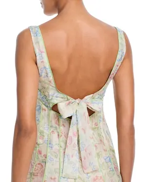 Aqua Floral Seamed Midi Dress